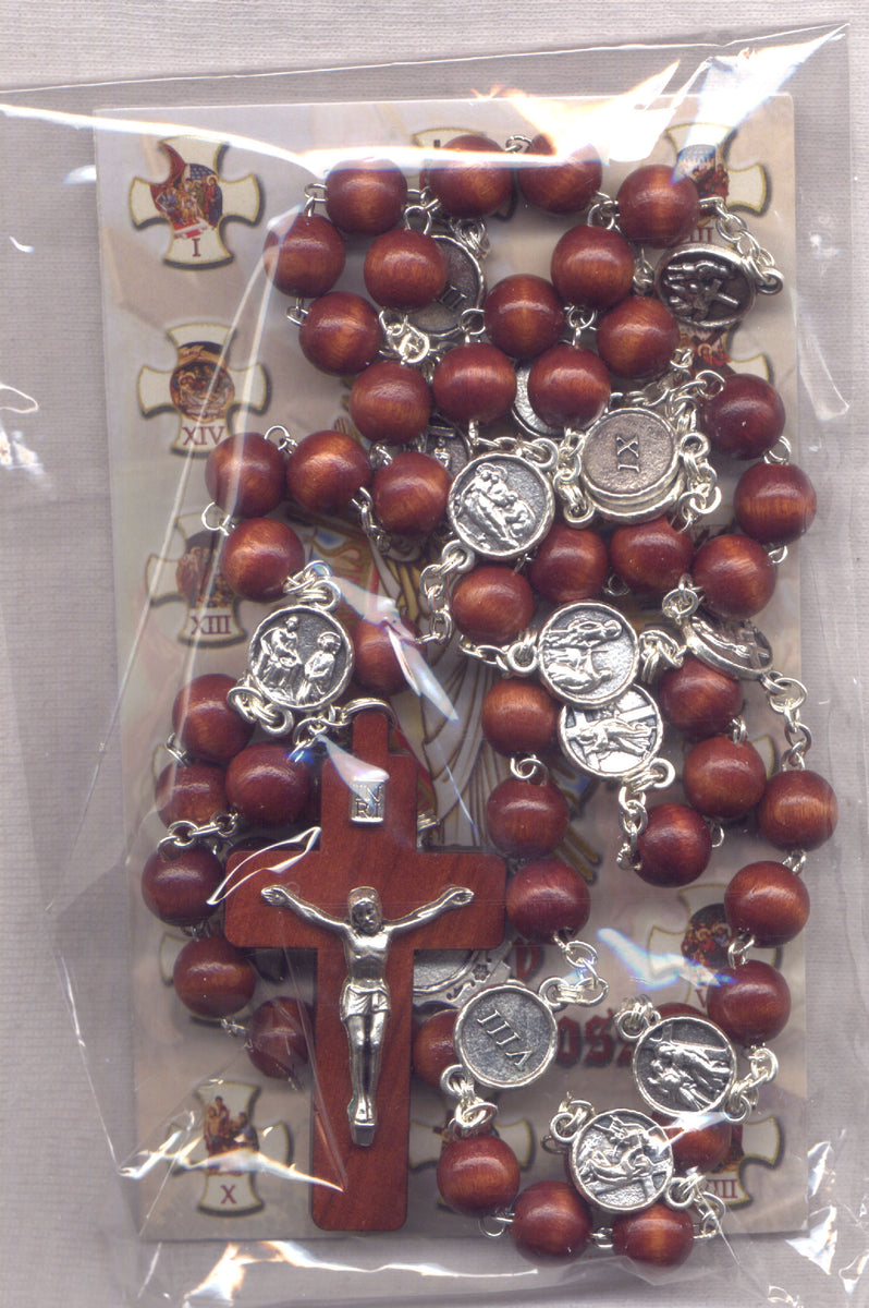 Stations of the Cross Chaplet brown wood beads STN07