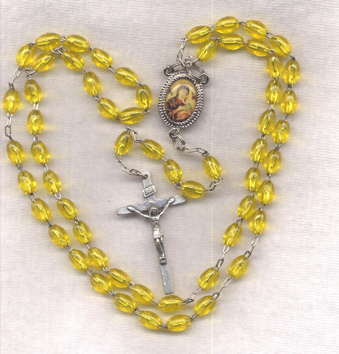 Our Lady of Perpetual Help yellow acrylic quadruple interlock rosary V