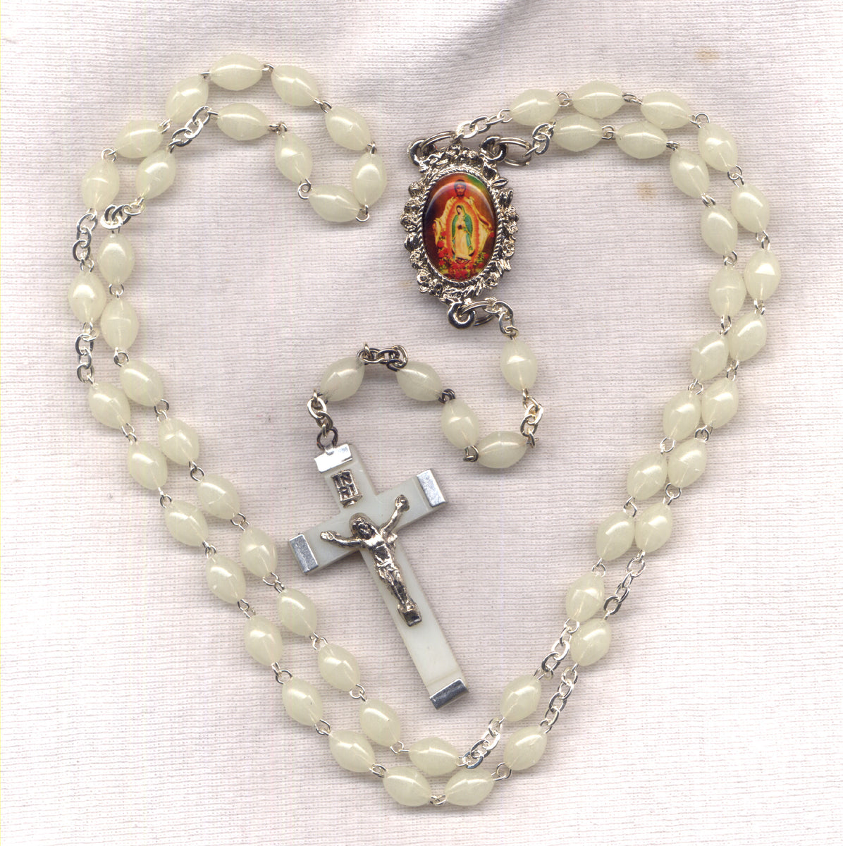 Our Lady of Guadalupe glow in the dark acrylic quadruple interlock ros