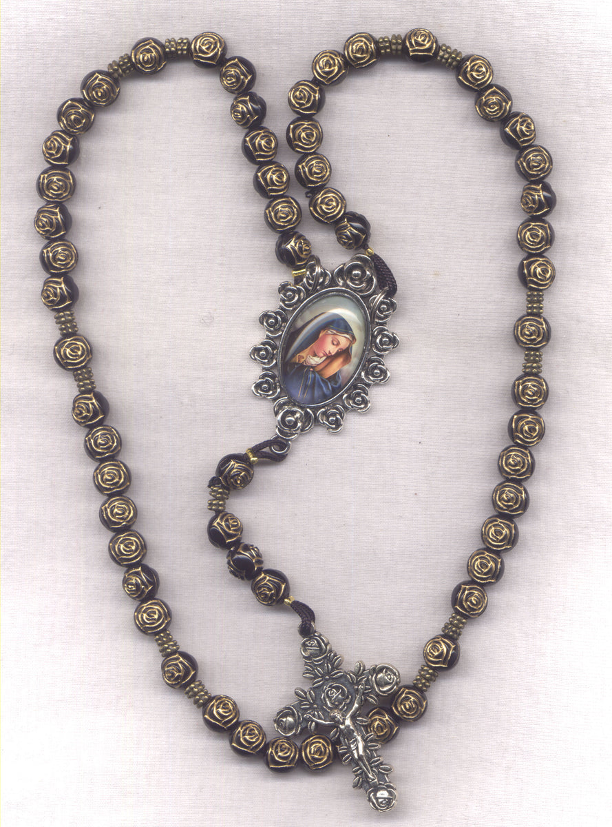 7 Sorrows Rosary Mother of Sorrows Black Roses Servite cord rosary 7S2