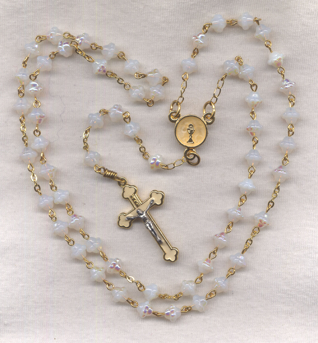 First Communion Rosary Milky White AB Crystal Beads GR07